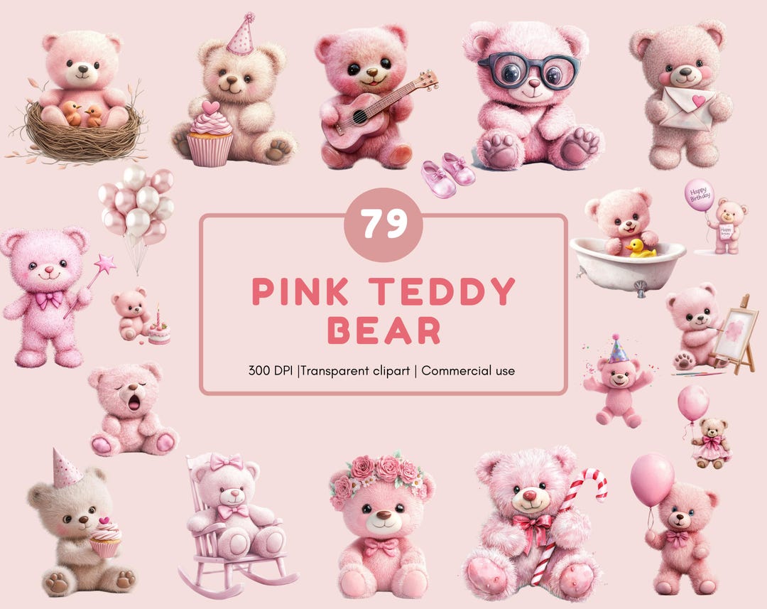 Pink Teddy Bear Clipart Png Bundle, Teddy Bear High Quality Png Clipart ...