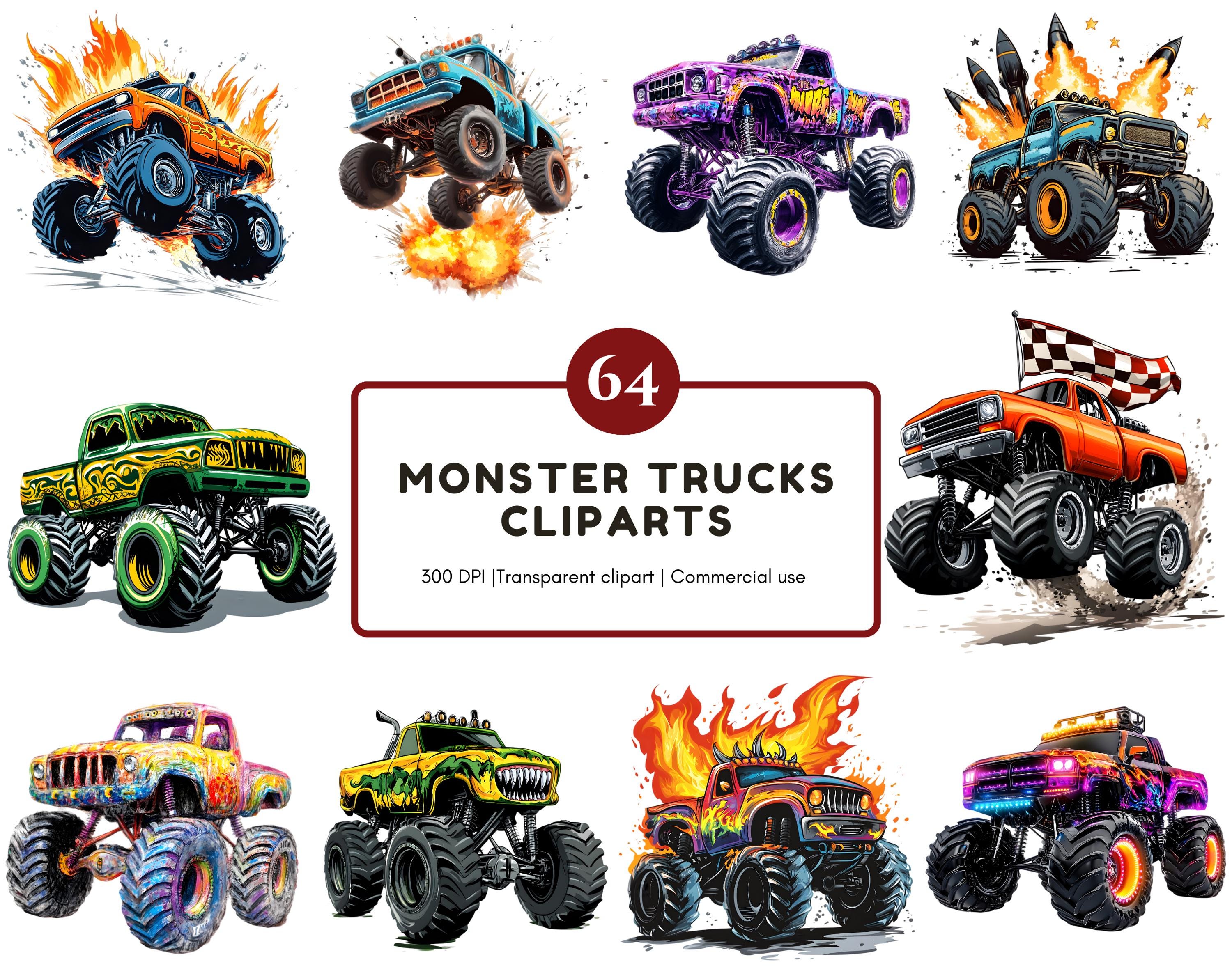 Monster Truck Clipart Bundle Png, Watercolor Monster Truck Clipart ...
