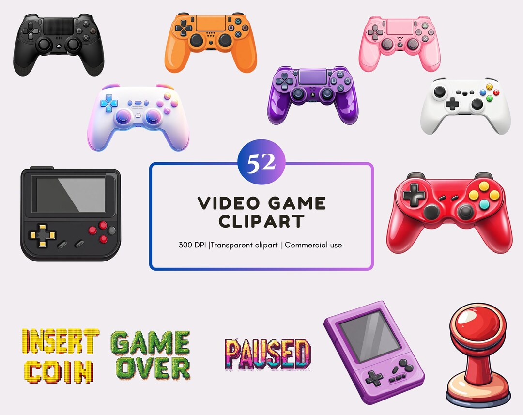 Watercolor Video Game Clipart Bundle, 52 PNG Graphics (digital Download ...