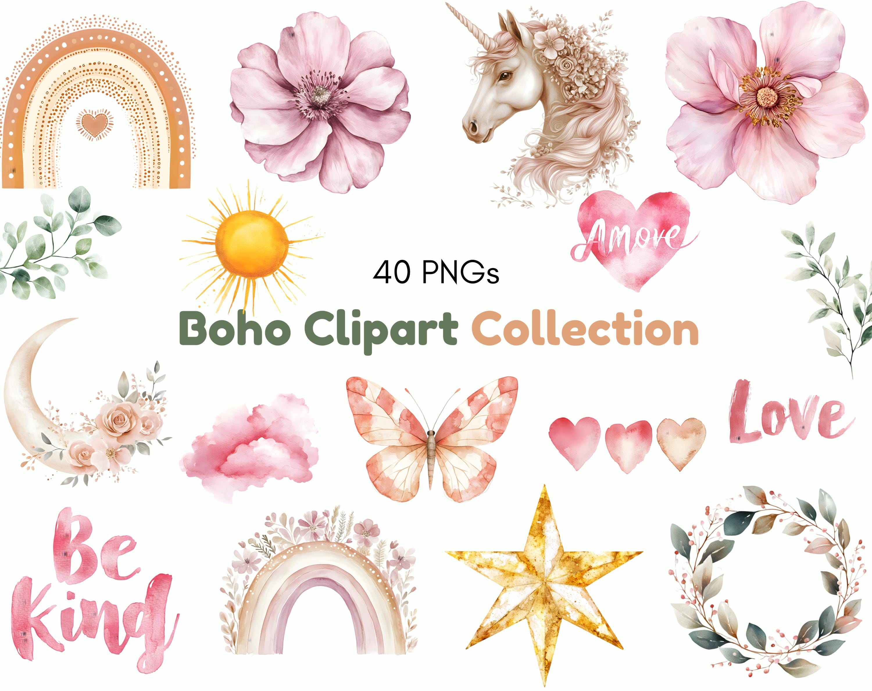 Watercolor Boho Rainbow Clipart Png Bundle, Boho Rainbow Clipart, Boho ...