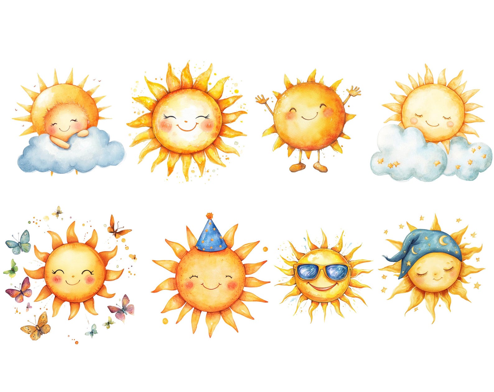 Watercolor Sun Clipart Png Bundle, Sun Clipart Set, Sun Png, Boho ...