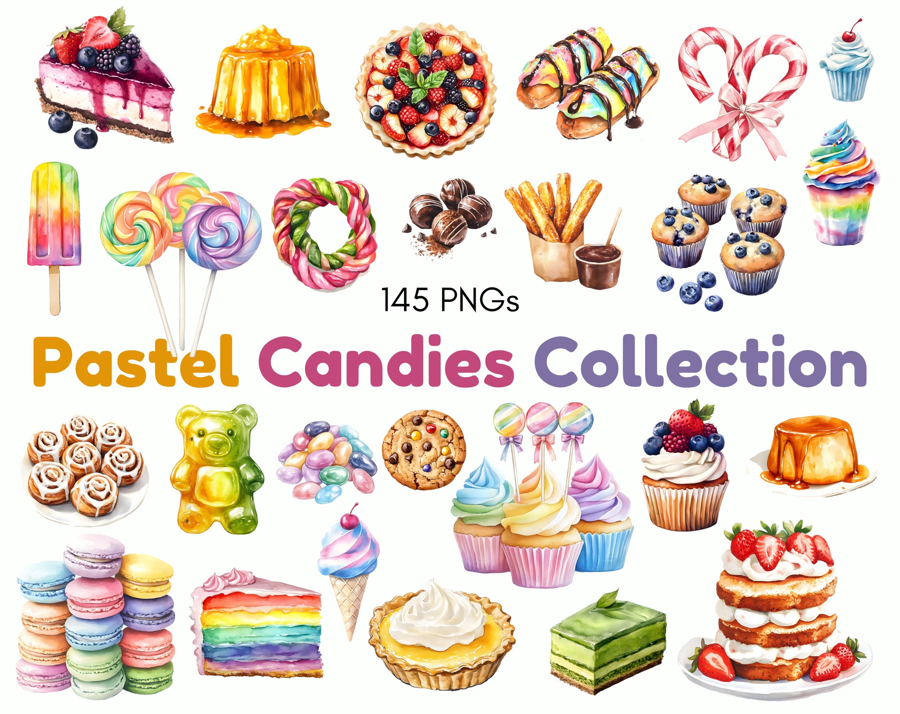 Watercolor Sweet Candy Clipart Bundle, Pastel Candy Clipart, Pastel ...