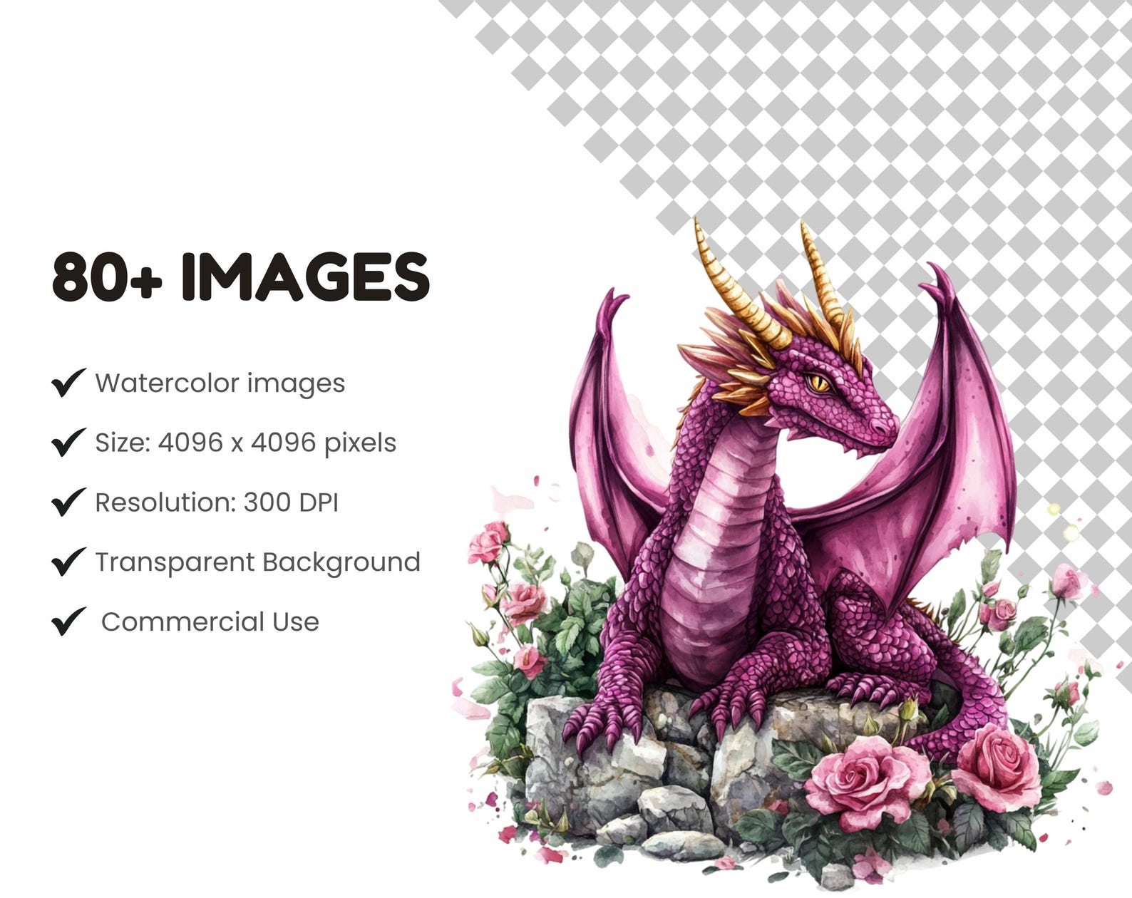 Fantasy Dragon Clipart Set, Dragon Clipart Png Bundle, Watercolor ...