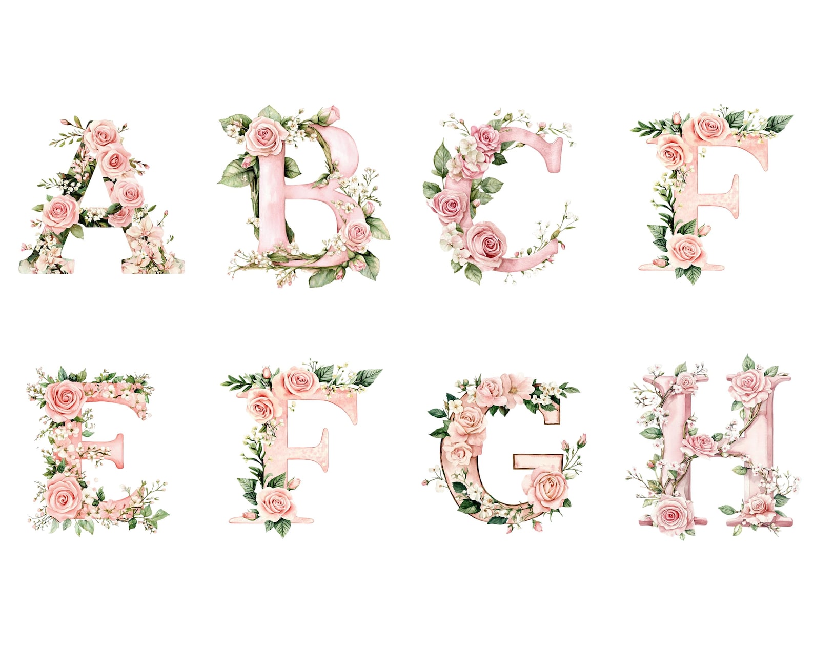 Watercolor Floral Alphabet Clipart Pink Floral Alphabet Clipart 3986