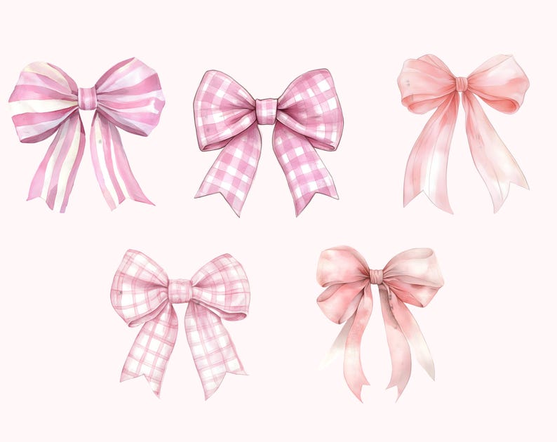 Watercolor Pink Bow Clipart Bundle, Pink Bow Clipart, Bow Clipart Png ...