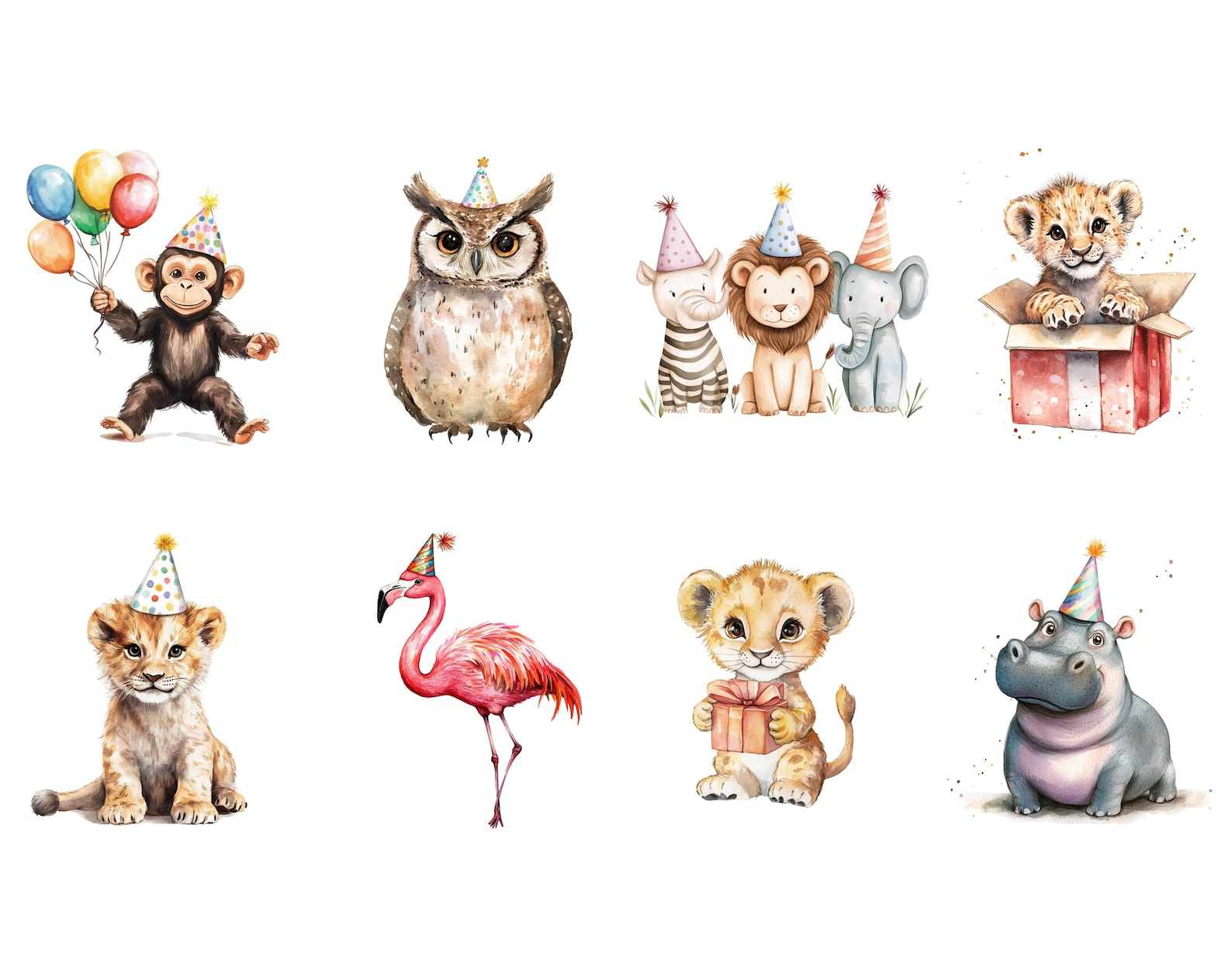 Birthday Party Animal Clipart, Cute Birthday Animal Clipart Png, Cute ...
