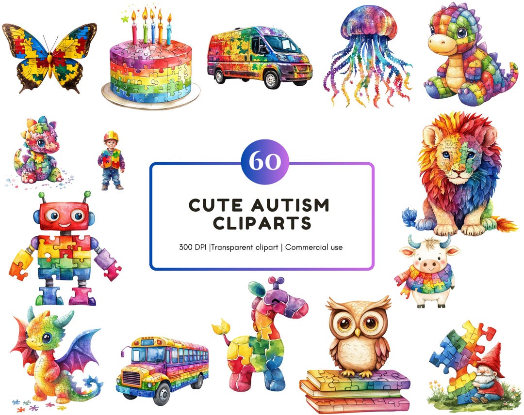 Cute Autism Awareness Clipart Png Bundle, Watercolor Autism Awareness ...