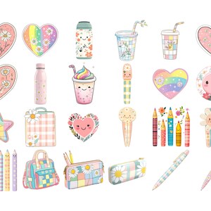 Retro School Clipart, Groovy School Clipart Bundle, Back to School ...