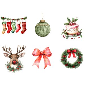 Watercolor Christmas Set Clipart Bundle Png, Christmas Elements Clipart ...