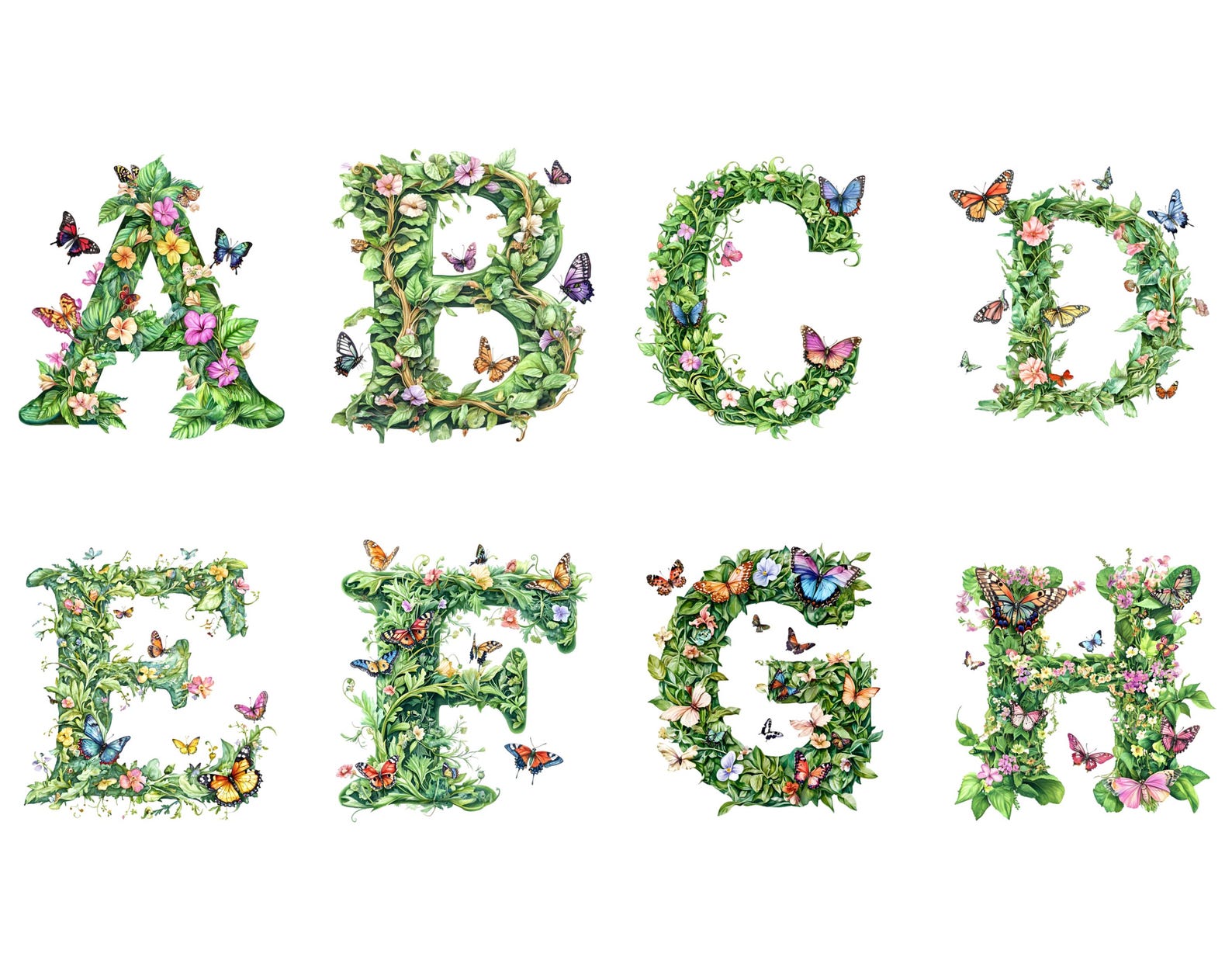 Watercolor Floral Alphabet Clipart Png, Floral Alphabet Png, 26 Floral ...