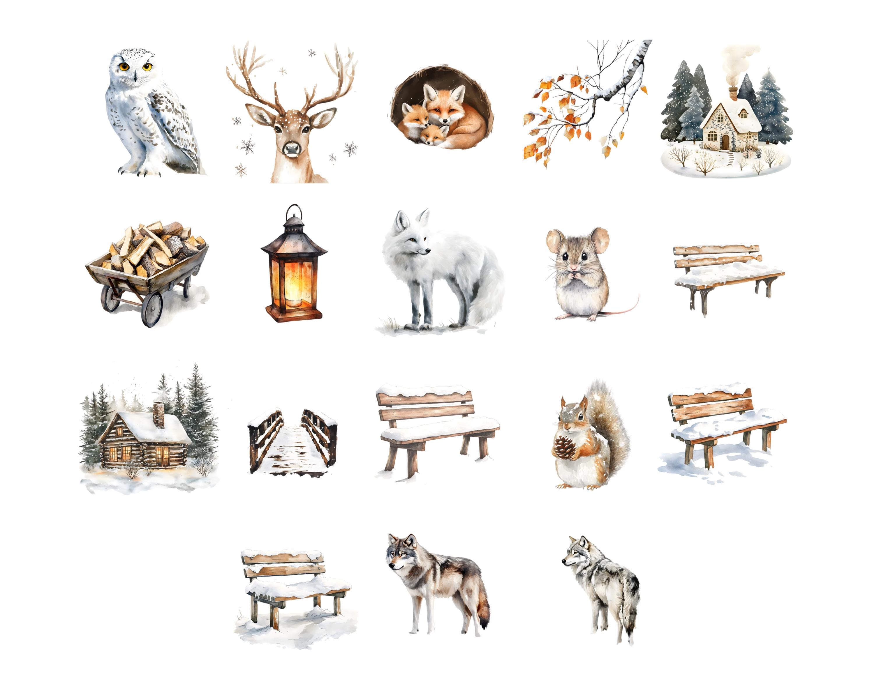 Winter Woodland Clipart Bundle, Watercolor Winter Woodland Clipart ...
