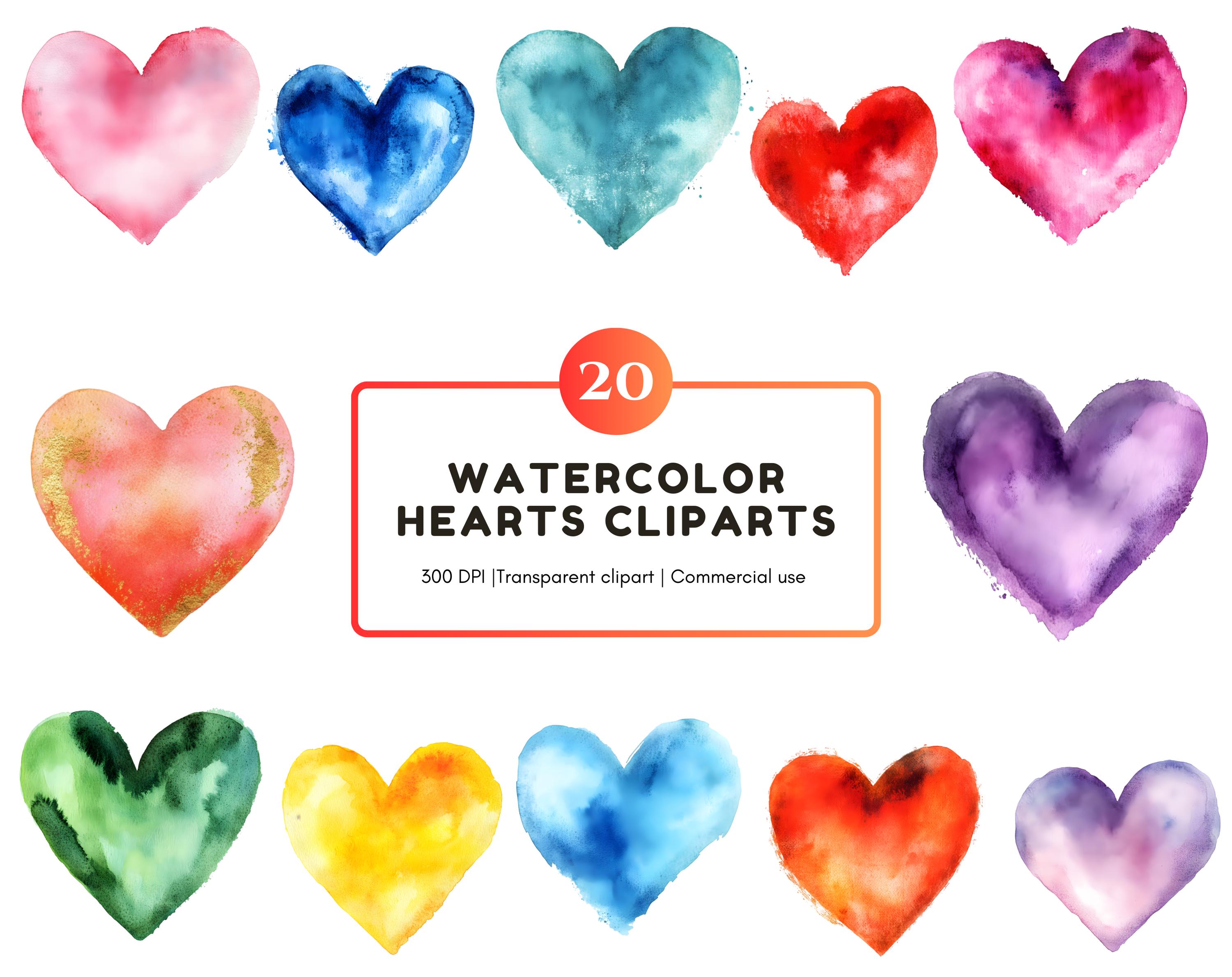 Watercolor Heart Clipart Bundle, Valentine's Day PNG (digital Download ...