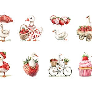 Strawberry Geese Clipart Png Bundle, Cute Goose Clipart, Cute Geese ...