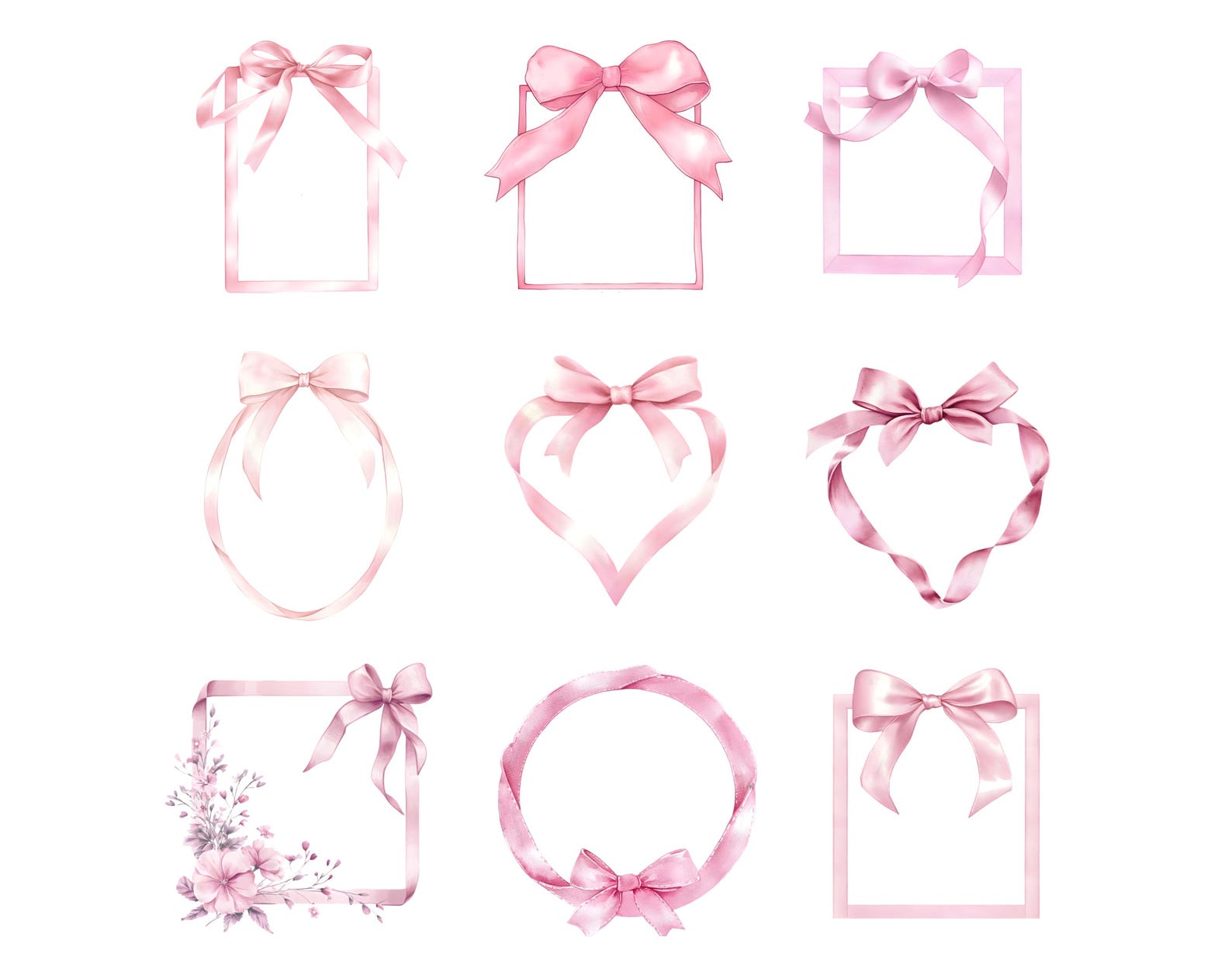 Pink Coquette Bow Clipart Bundle, Watercolor Pink Bow Ribbon Clipart ...