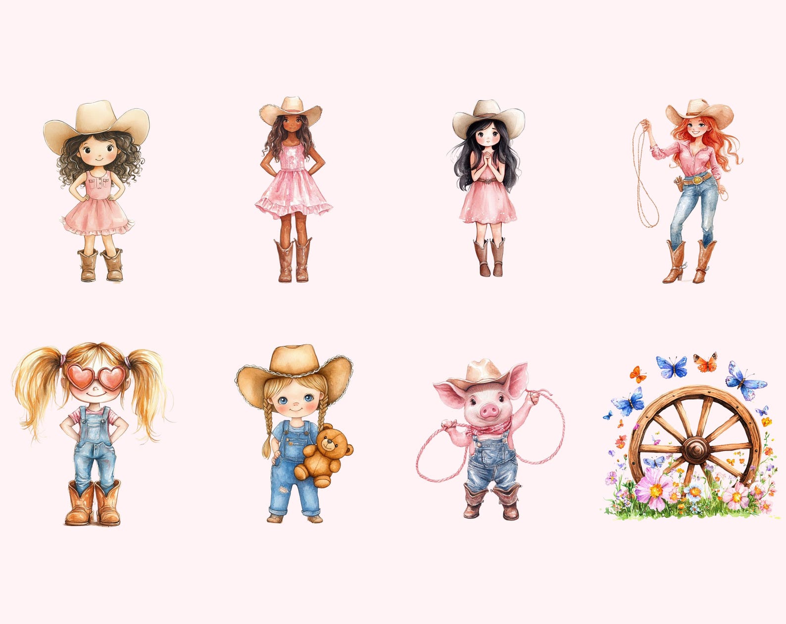 Pink Cowgirl Clipart Bundle Png, Cute Cowgirl Clipart, Pink Western ...