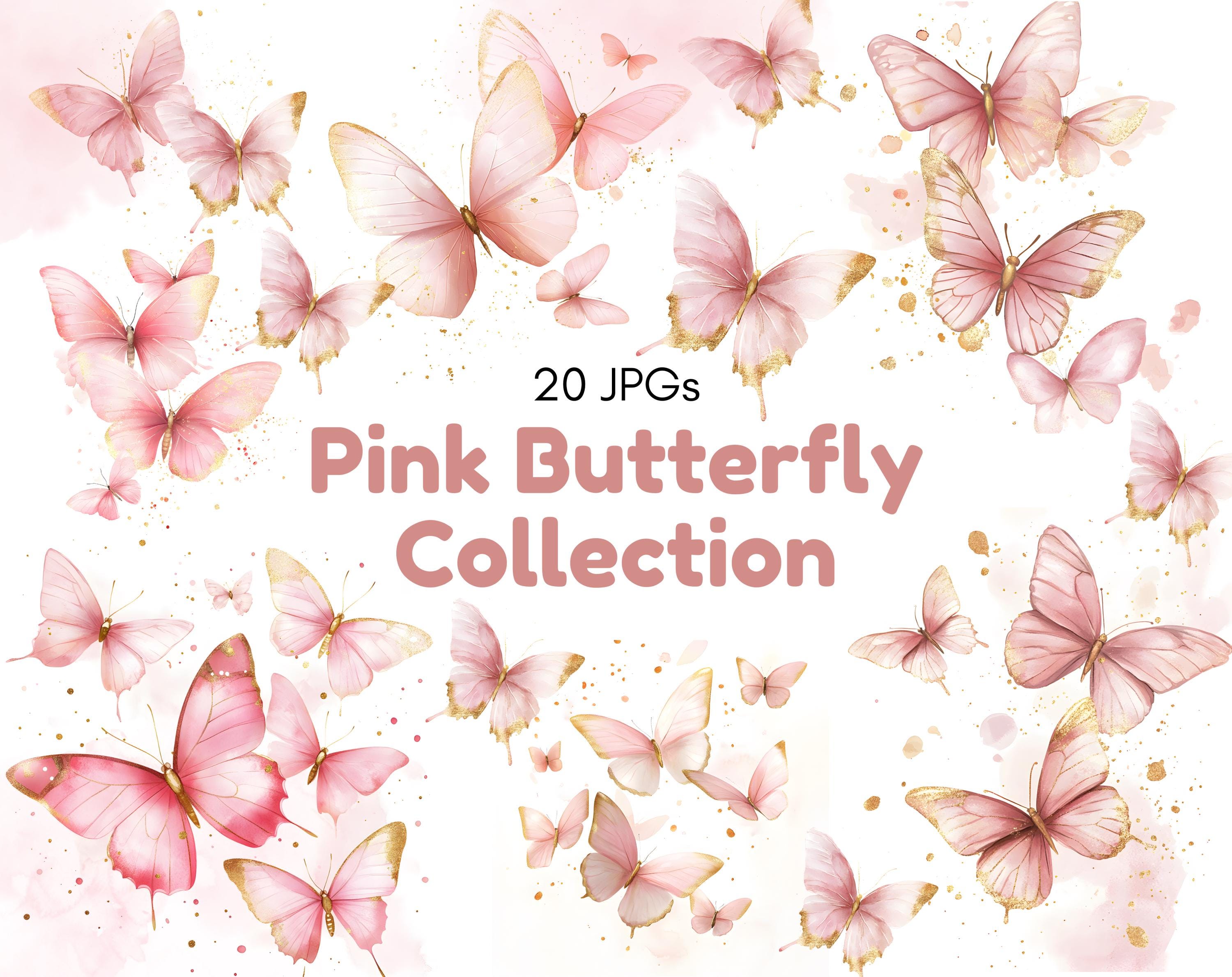 Pink Butterfly Clipart Bundle, Gold Butterfly Clipart, Pink Butterfly ...