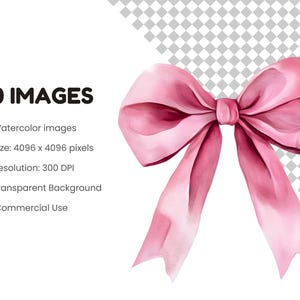 Pink Coquette Bow Clipart Bundle, Watercolor Pink Bow Ribbon Clipart ...