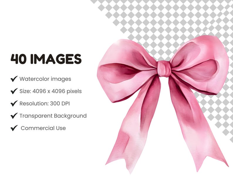 Pink Coquette Bow Clipart Bundle, Watercolor Pink Bow Ribbon Clipart ...