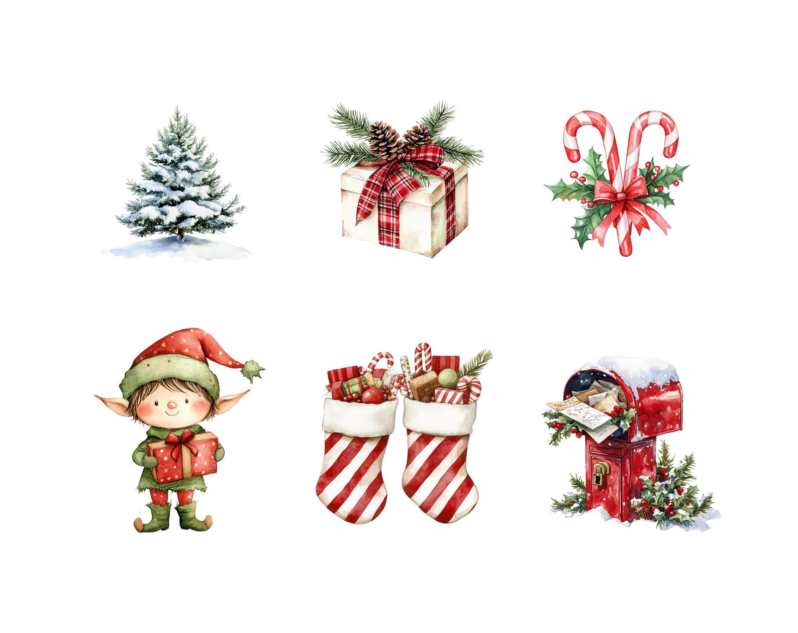 Christmas Elements Clipart Bundle Png, Watercolor Christmas Element ...