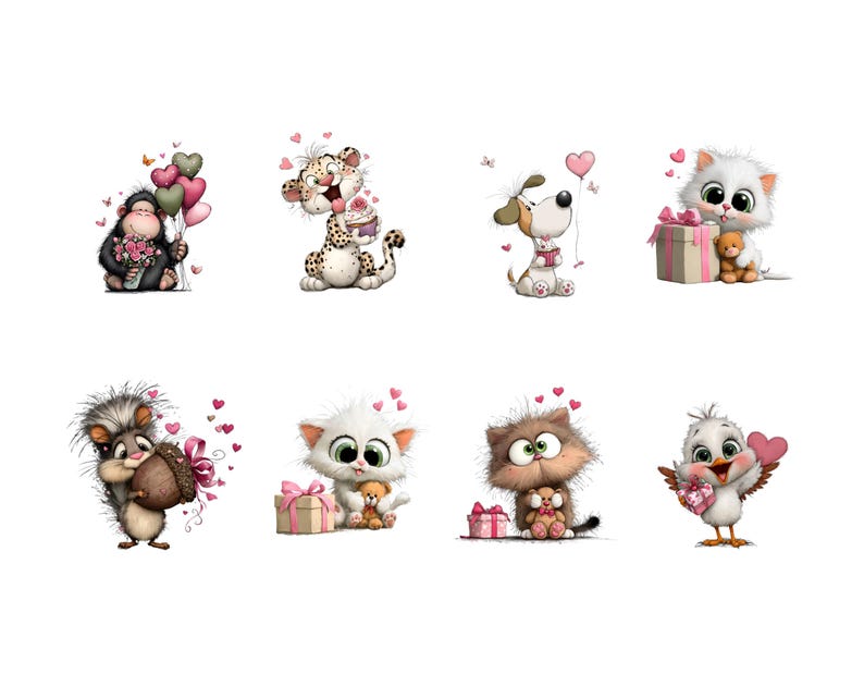 Valentine Animals Clipart Bundle, Watercolor Valentine's Day Animals ...