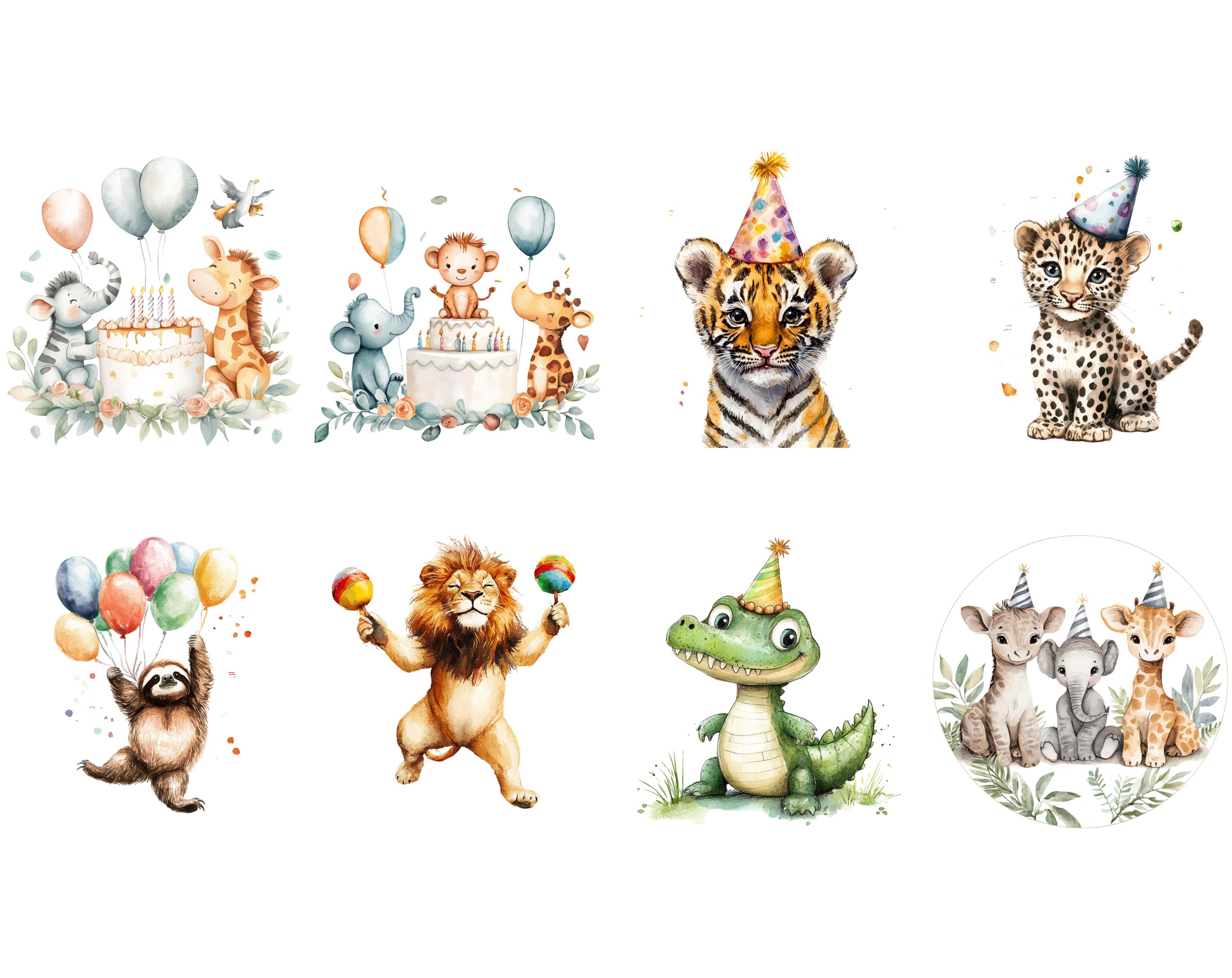 Birthday Party Animal Clipart, Cute Birthday Animal Clipart Png, Cute ...