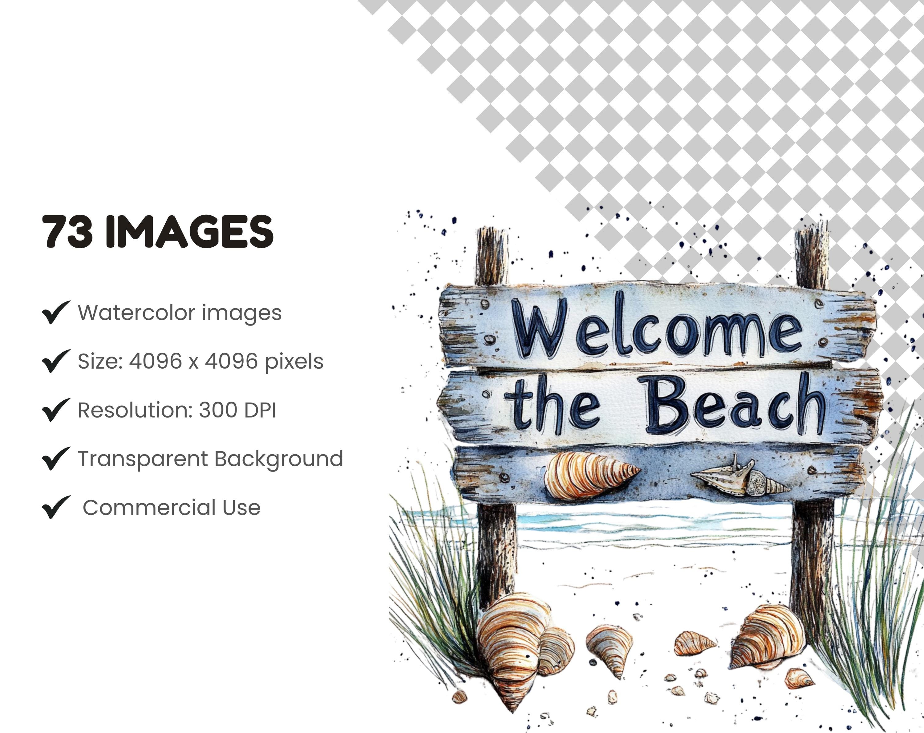 Summer Clipart Png, Beach Clipart Png Bundle, Watercolor Beach Clipart ...