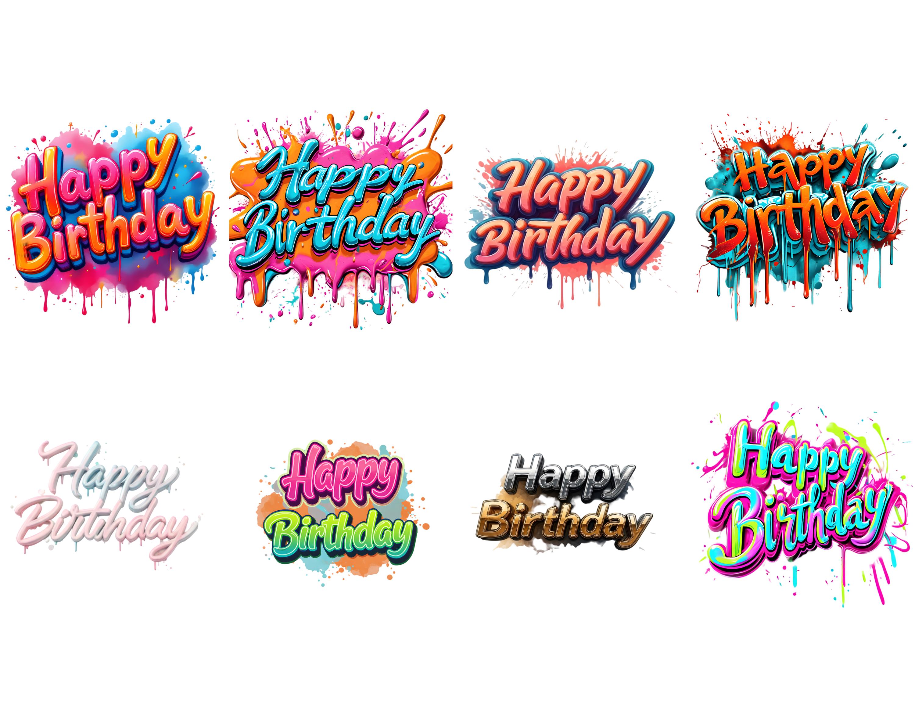 Watercolor Happy Birthday Clipart Png Bundle, Happy Birthday Word ...