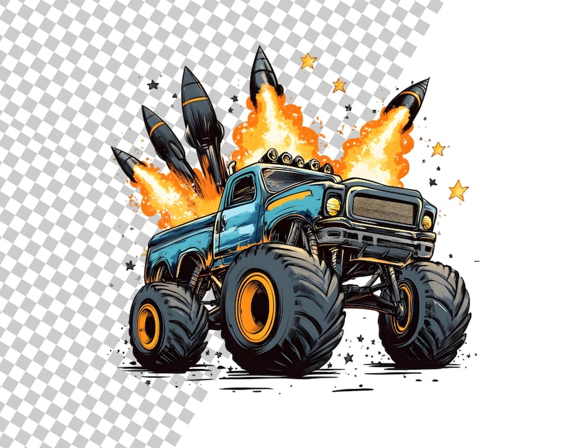 Watercolor Monster Truck Clipart Bundle, Racing Truck PNG (digital ...