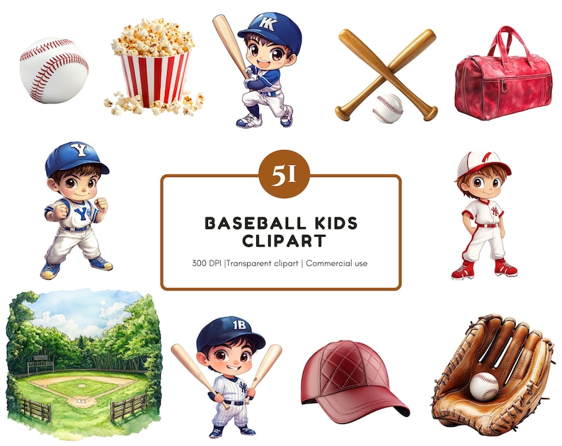 Watercolor Baseball Clipart Bundle, Baseball Kids Clipart, Baseball Png ...