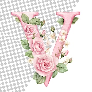 Watercolor Floral Alphabet Clipart. Pink Floral Alphabet Clipart ...