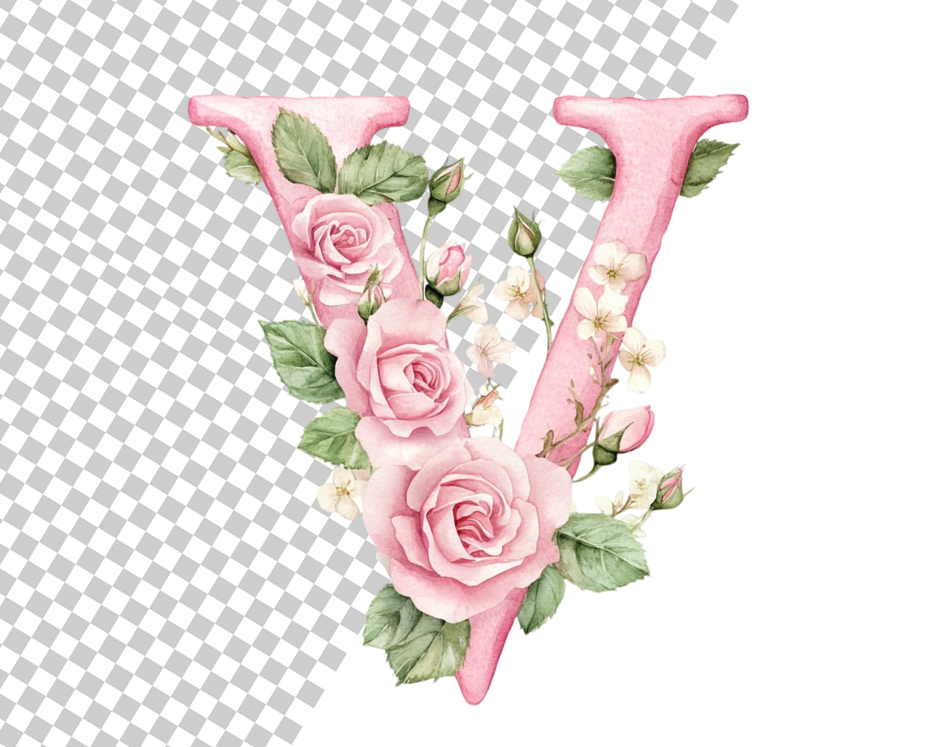 Watercolor Floral Alphabet Clipart. Pink Floral Alphabet Clipart ...