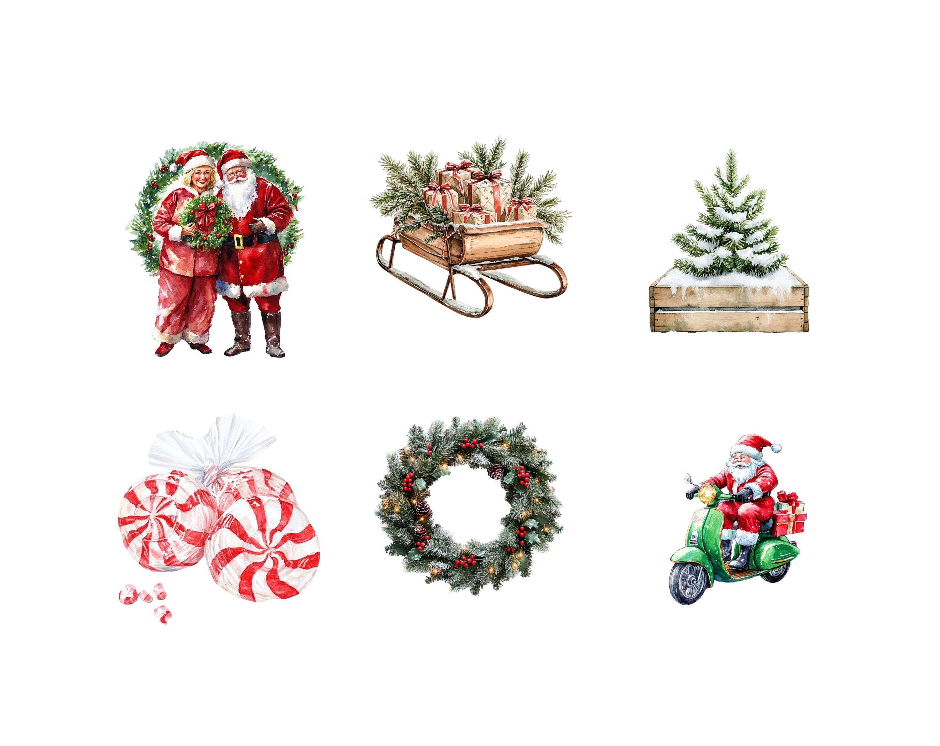 Christmas Elements Clipart Bundle Png, Watercolor Christmas Element ...