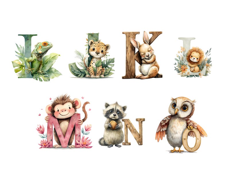 Animal Alphabet Clipart, Watercolor Cute Alphabet Png Bundle, Cute ...