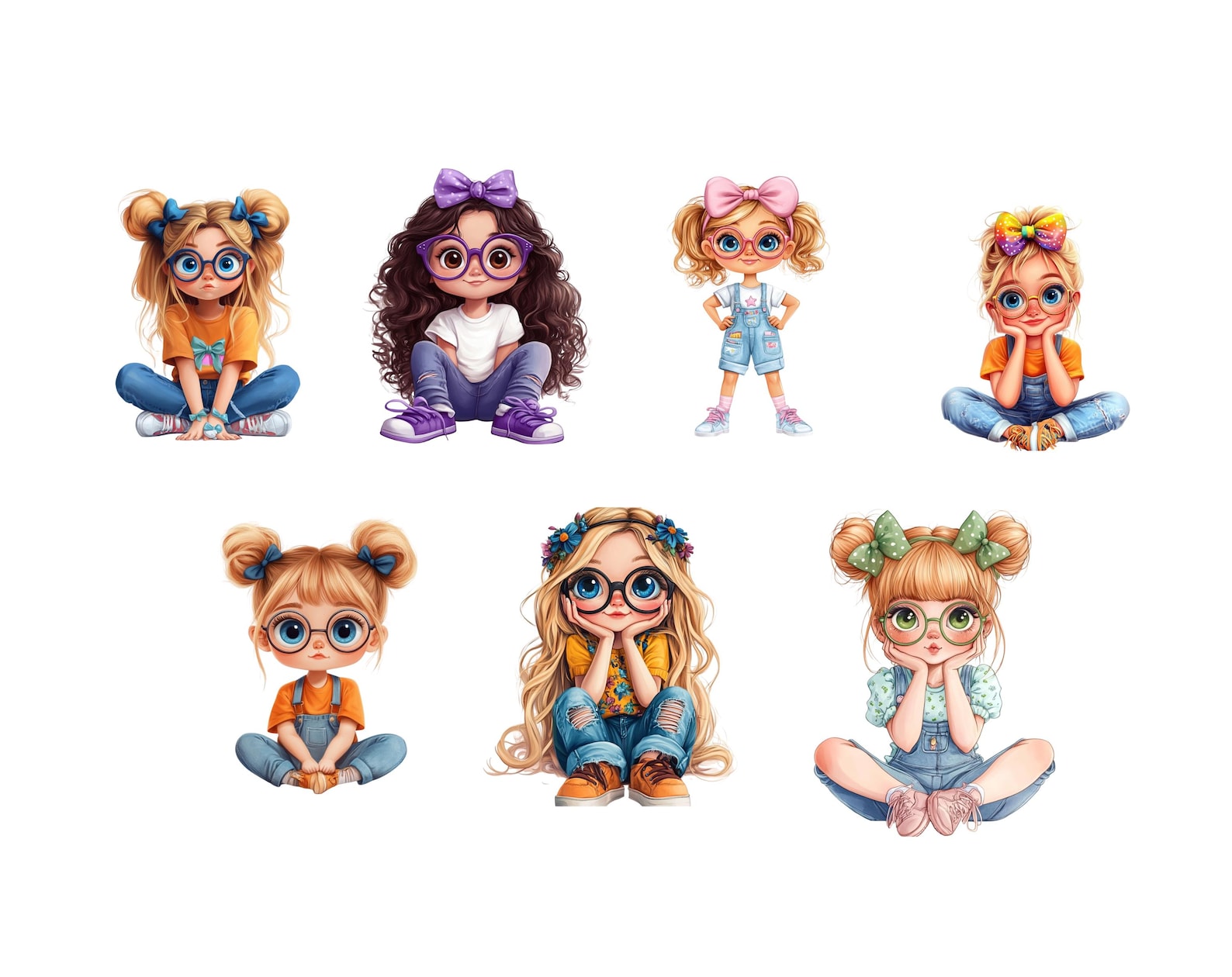 Watercolor Cute Little Girl Clipart Png, Cute Girl Clipart Set, Quirky ...