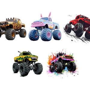 Watercolor Monster Truck Clipart Bundle, Racing Truck PNG (digital ...