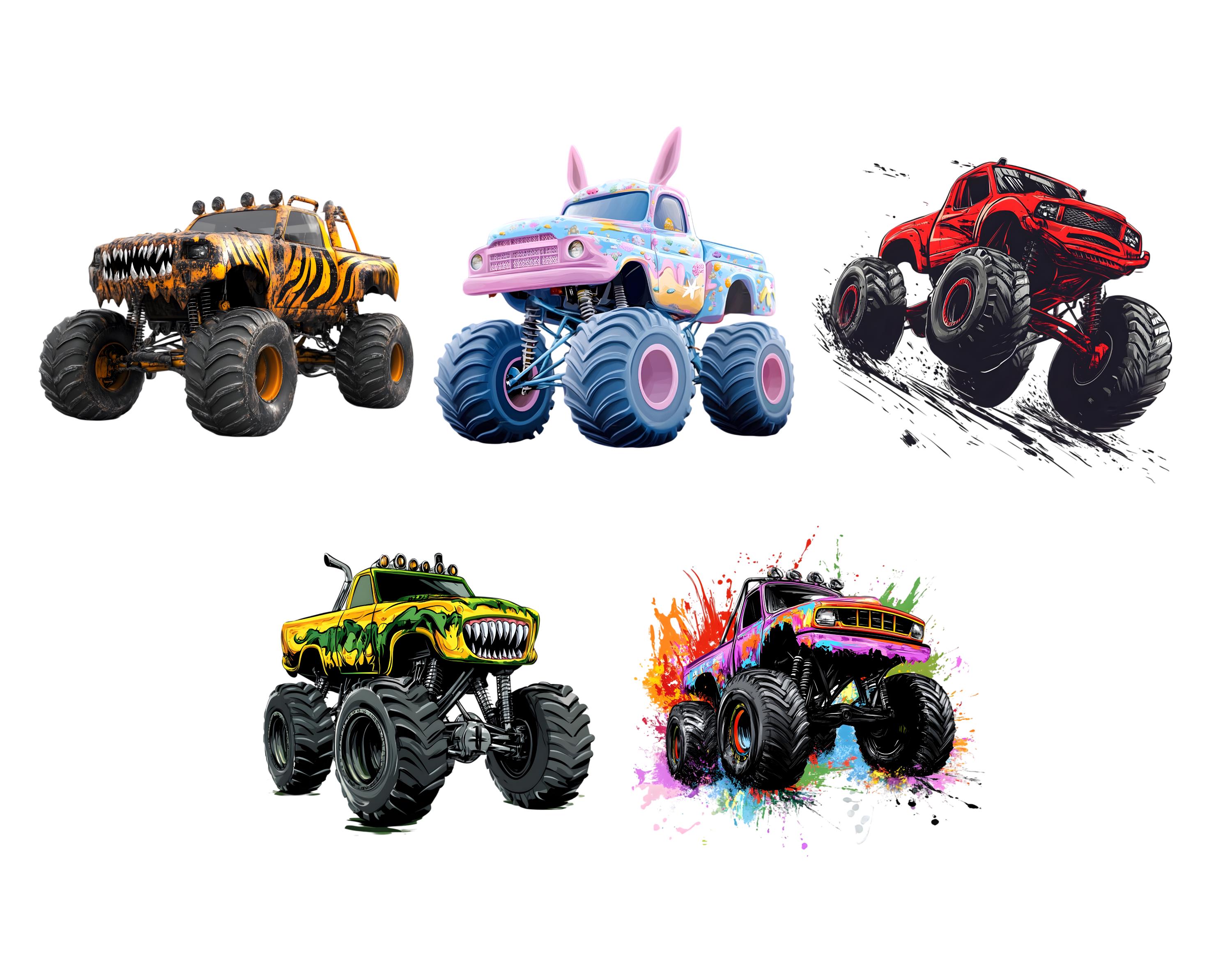 Watercolor Monster Truck Clipart Bundle, Racing Truck PNG (digital ...