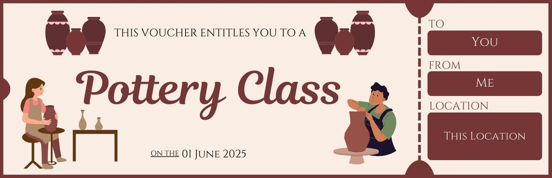 Pottery Class Gift Voucher Template | Editable Canva Ticket Design ...