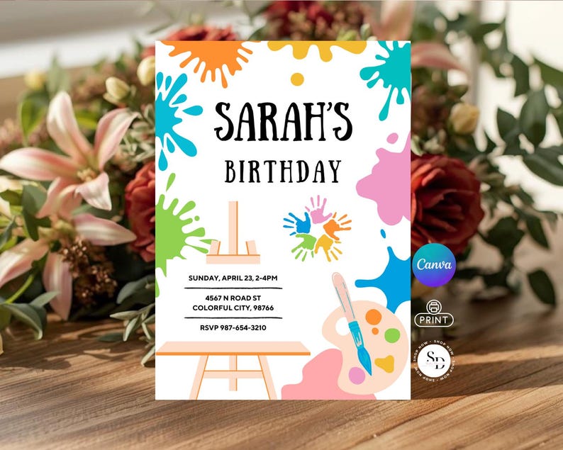 Editable Kids Artist Birthday Party Invite - Printable Digital Painting ...