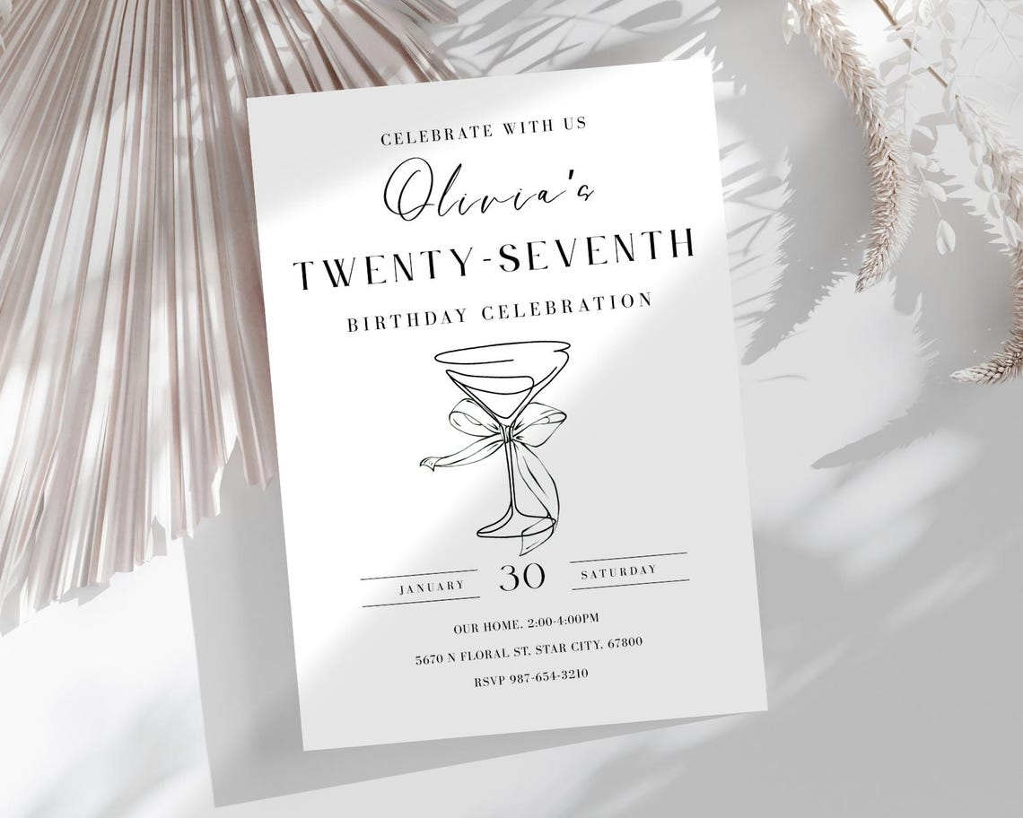 Classy Cocktail Birthday Invitation Template | Elegant Editable Women’s ...
