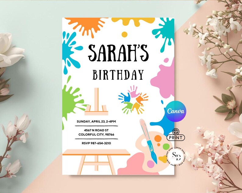 Editable Kids Artist Birthday Party Invite - Printable Digital Painting ...
