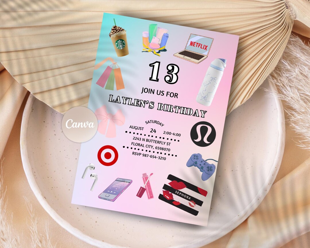 Trendy Birthday Invitation Template | Teen/tween Modern Editable Canva ...