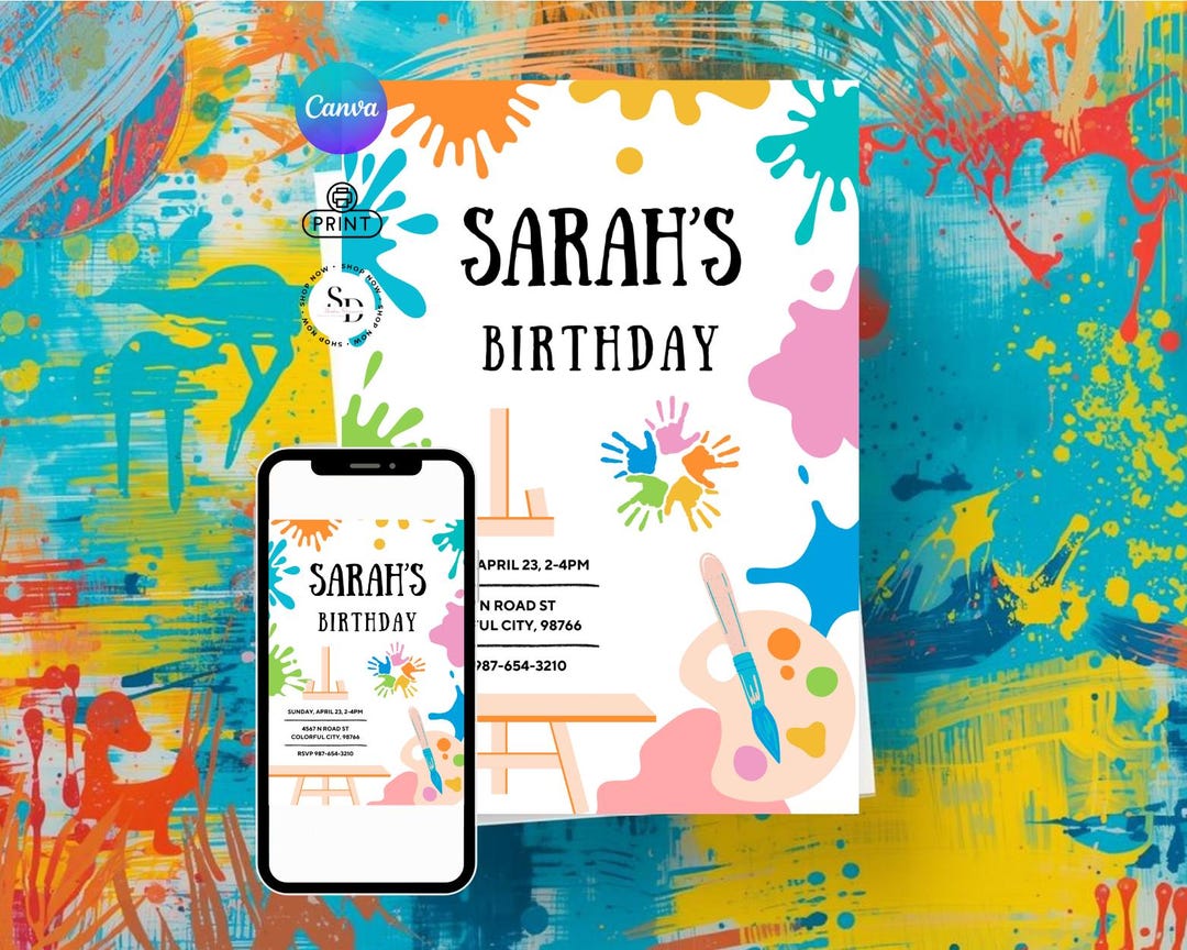 Editable Kids Artist Birthday Party Invite - Printable Digital Painting ...