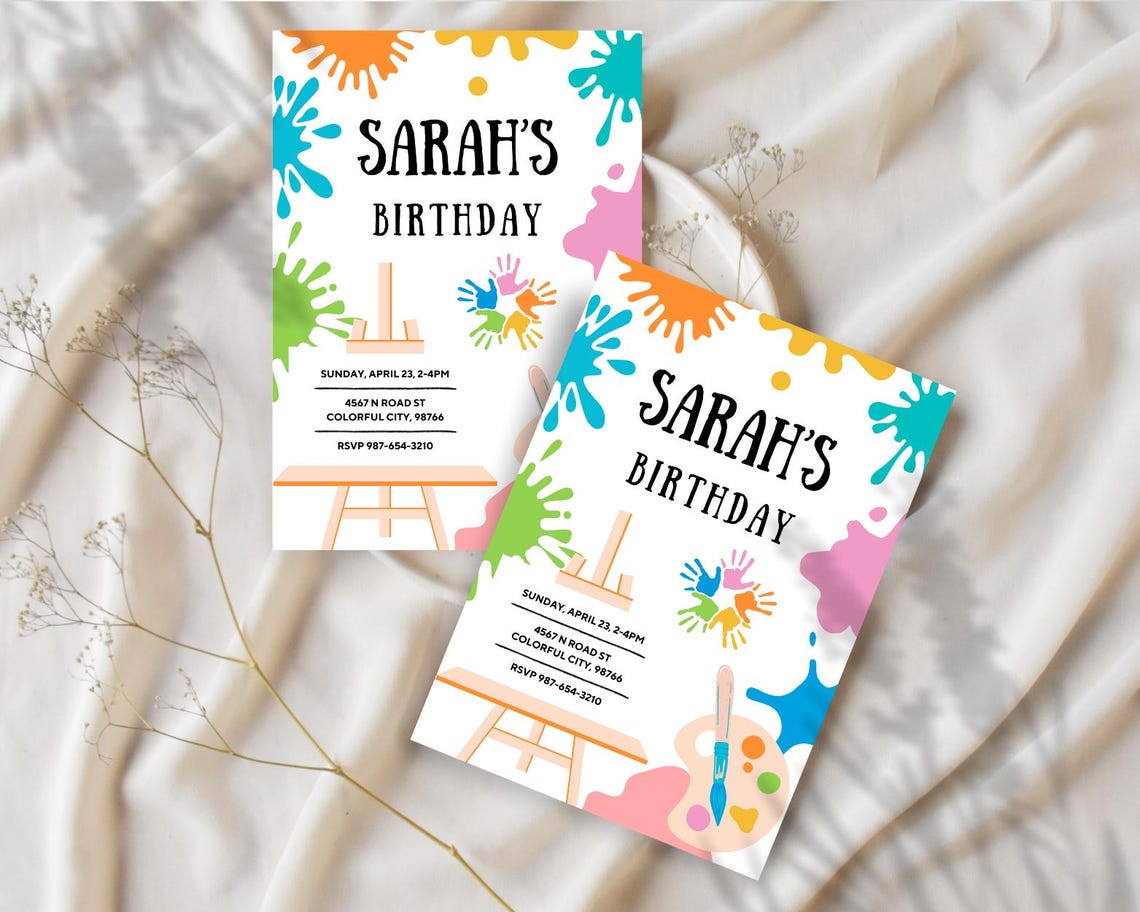 Kids Painting Birthday Invitation Template | Colorful Artist Party ...