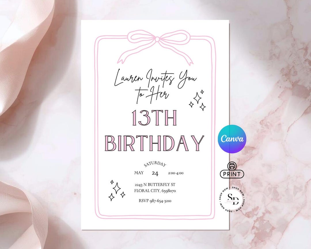 Trendy Pink Birthday Invitation Template - Digital Girls Party Invite ...