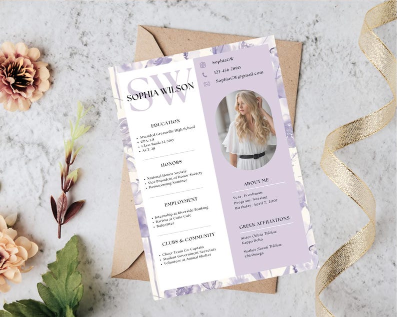Editable Sorority Resume Template | Canva | Modern Purple and White ...
