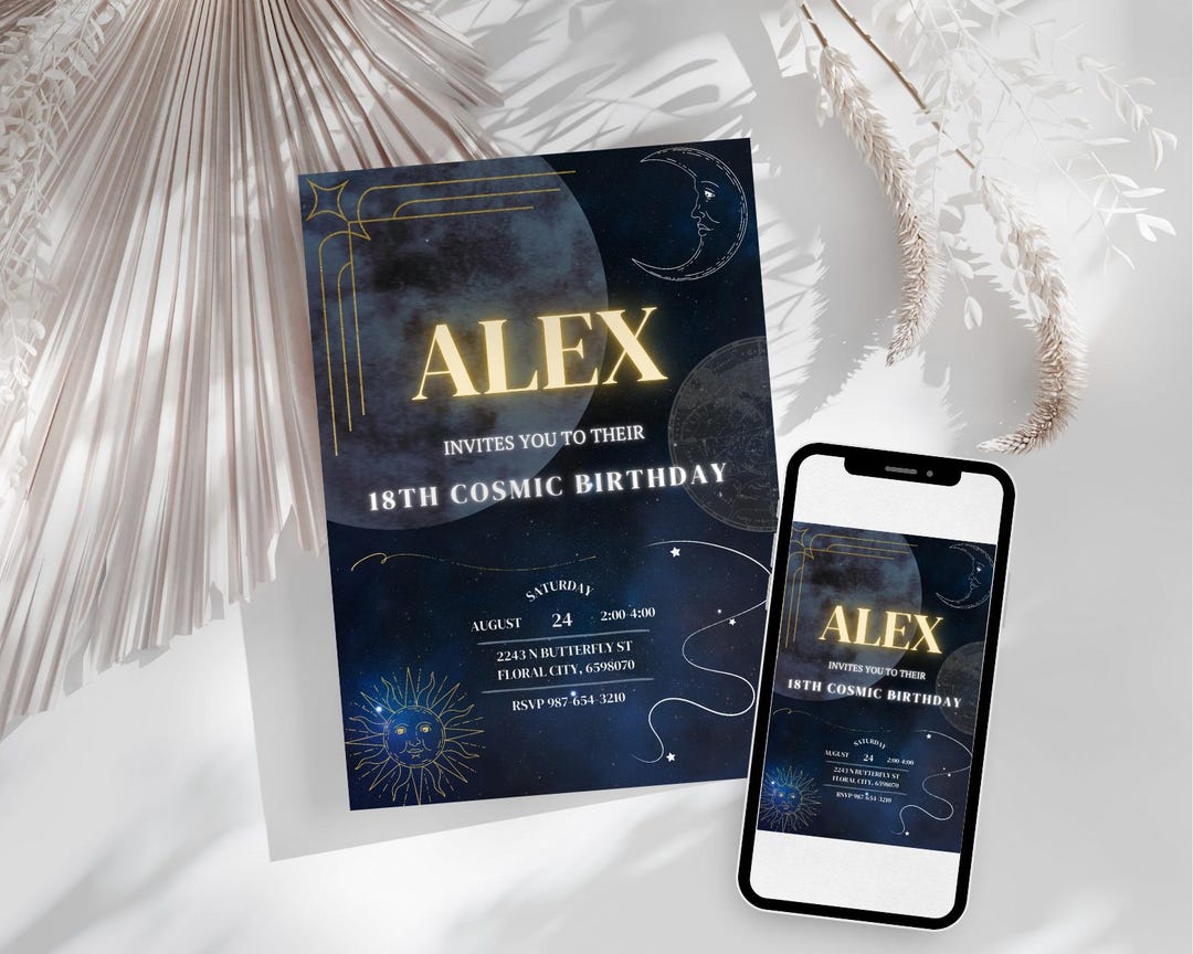 Cosmic Birthday Invitation Template, Astrology Invite, Editable Canva ...