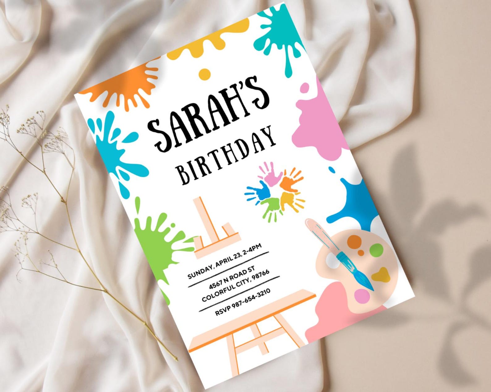 Kids Painting Birthday Invitation Template | Colorful Artist Party ...