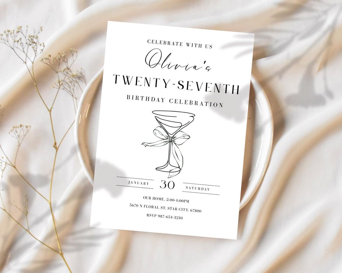Classy Cocktail Birthday Invitation Template | Elegant Editable Women’s ...
