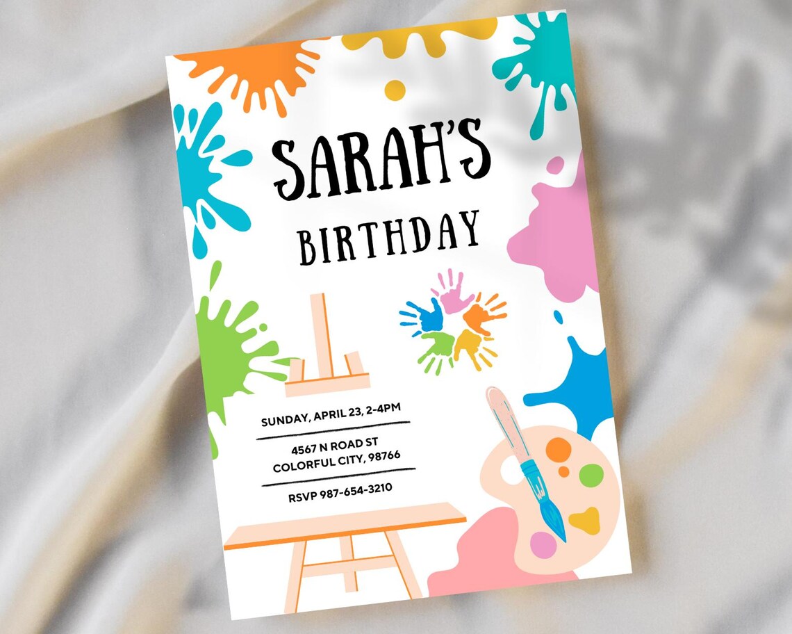 Kids Painting Birthday Invitation Template | Colorful Artist Party ...