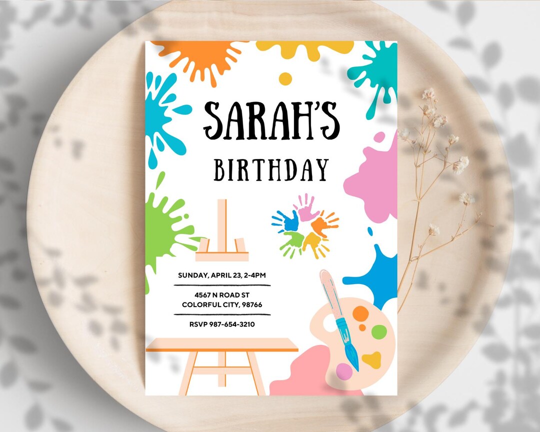 Kids Painting Birthday Invitation Template | Colorful Artist Party ...